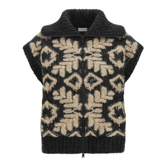Brunello Cucinelli Mohair-Mix Cardigan mit Pailletten und Rei&szlig;verschluss - - Knitwear - Damen - Grau - XS