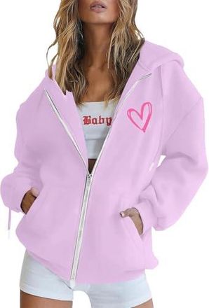 Generic Vestes &agrave; capuche d&eacute;contract&eacute;es pour femmes 2026 avec fermeture &eacute;clair, manches longues, cordon de serrage, polaire, parfaites pour un usage quotidien,