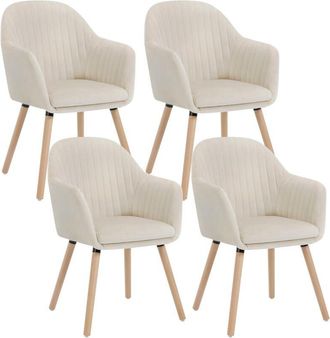 Woltu Woltu - Lot de 4 Chaises de salle à manger Chaise de Cuisine - Siège en velours - Pieds en bois massif - Crème