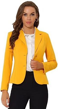 Allegra K Blazer Femme de Business à Col Revers Veste de Costume à Manches Longues Jaune XXL