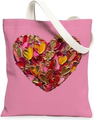 Generic Sacs fourre-tout en toile avec imprim&eacute; coeur, motif amour color&eacute;, sacs d&eacute;picerie r&eacute;utilisables, sacs d&eacute;picerie l&eacute;gers, lavables &agrave; l&eacute;paule pour voyage 