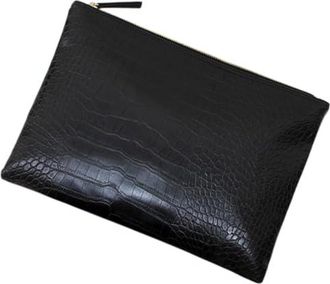 BESTONZON Paquet à Main Femme Pochette en Cuir Synthétique Effet Reptile Paquet Enveloppe Noir Léger et Spacieux Soirée Shopping et Dîner Élégant