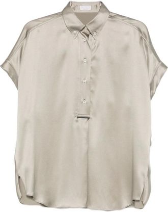Brunello Cucinelli Femme, Blouses et Chemises, Vert, Taille: 38 FR Chemise &agrave; Manches Courtes en Soie