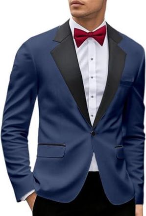 Generic Veste pour homme coupe ajust&eacute;e avec revers contrast&eacute;s - Blazer &eacute;l&eacute;gant pour mariage, carnaval, f&ecirc;te - Veste de costume pour homme &agrave; un bouton festif p