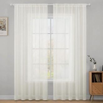 Miulee 2 Panneaux Couleur Pure Rideaux De Fen&ecirc;tre Transparents Lisse &Eacute;l&eacute;gant Panneaux Voile De Fen&ecirc;tre/Rideaux/Traitement pour Chambre Salon Tige de Poche 14