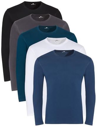 Lower East Lot de 5 t-Shirts &agrave; Manches Longues pour Homme, Noir, Bleu p&eacute;trole, Bleu Jean, Blanc, Anthracite, XL