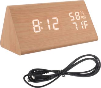 Amosfun Sound Control Digital Wecker Holz Led Display Temperatur Luftfeuchtigkeit Alarmfunktion USB Stromversorgung Für Schlafzimmer Büro Desktop