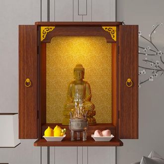 Generic Buddha-Schrein, Wandaltar, Chinesischer Buddha-Nischenaltarschrank, Kleiner Meditationstisch mit ausziehbarer Ablagefl&auml;che, Opfertische f&uuml;r Puja, Gebe