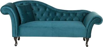 Beliani Beliani - Chaiselongue Linksseitig Blaugr&uuml;n Samtstoff Holzf&uuml;&szlig;e Glamour&ouml;s Mit Zierkissen