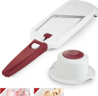 Börner Multi Slicer Set (Gemüseschneider + Fruchthalter) - Gemüsehobel für Scheiben in 2 Schnittstärken - Scheibenschneider für Obst & Gemüse - Kompakter Küc