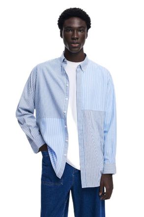 Desigual Mens Man Woven Long Sleeve T-Shirt, Black, Medium