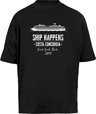 Vendax Vendax Ship Happens Costa Concordia Unisex T-Shirt Ample Manches Courtes Homme Femme Noir Baggy T-Shirt Short Sleeves Black