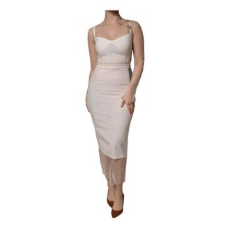 Dolce & Gabbana Femme, Robes, Blanc, Taille: 36 FR Robe Midi Bodycon en Tulle Transparent Blanc