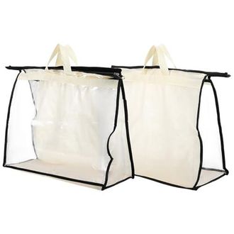 BESTONZON Lot de 2 Housses Anti-Poussière Transparentes en PVC Bordure Noire et Poignée Beige Taille Xl Organiseurs Pratiques pour Paquet à Main Protection Rang