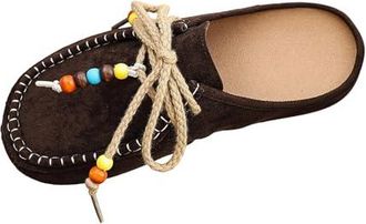 Generic Chaussures plates dos nu pour femme - Bout rond - Style ethnique rétro - Respirantes et confortables - Pour lintérieur et lextérieur, marron, 37.5 EU