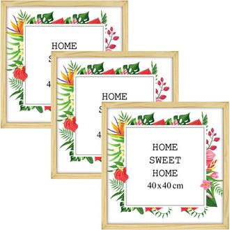 MG Design Set aus 3 Natural Bilderrahmen 40 x 40 cm - Aus echtem Holz mit Acrylglas, zum Aufhängen & Aufstellen, für Fotos, Poster & Puzzle