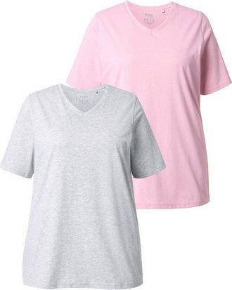 Ulla Popken T-Shirt T-Shirts 2er-Pack V-Ausschnitt Halbarm (2-tlg)