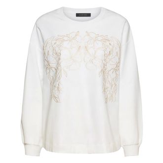 Elena Miro Femme, Sweatshirts et sweats &agrave; capuche, Blanc, Taille: 40 FR SweaT-shirt en coton brod&eacute;