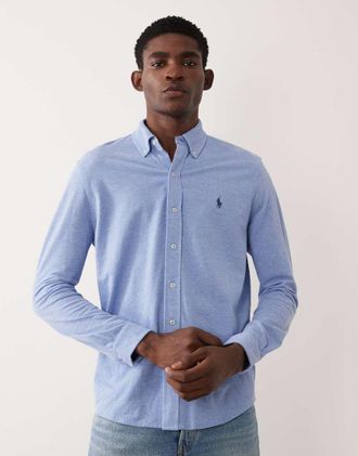 Polo Ralph Lauren Chemise &agrave; manches longues en popeline avec logo - Bleu