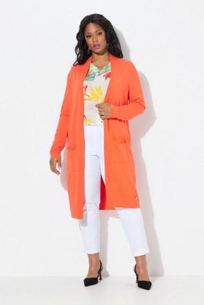Ulla Popken Langjacke Long-Strickjacke Stehkragen offene Form Langarm