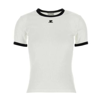 Courr&egrave;ges Signature T-Shirt - - Tops - Damen - Wei&szlig; - XS