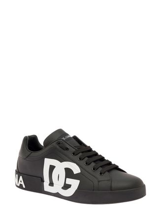 Dolce & Gabbana Mens Sneakers Portofino White-Black Leather Polyester Trainers