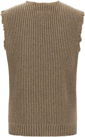 Maison Margiela Ribbed Wool Blend with Frayed Edges Vest - Beige