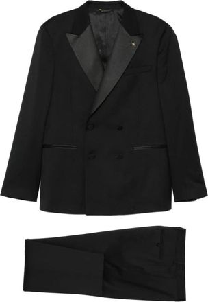 Manuel Ritz Wollanzug mit zweireihigem Knopfverschluss und Broschendetail - - Suits - Herren - Schwarzk - 2XL