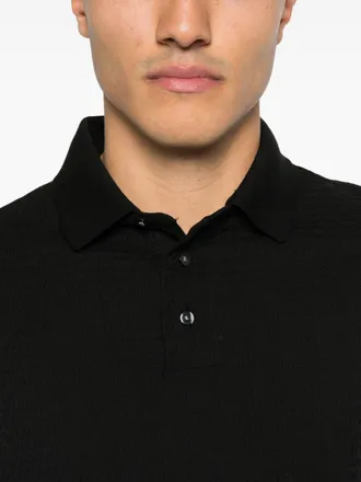 Emporio Armani Logo-Jacquard Cotton Polo Shirt - Black