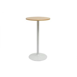 Miliboo Table haute design ronde en bois clair chêne et métal blanc D60 cm calista