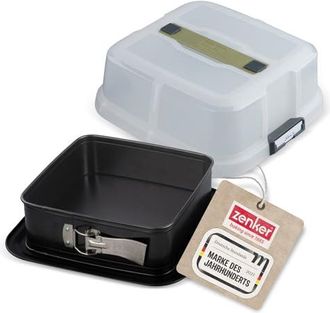 Zenker Bake, Click & Go Quadratische Springform mit Haube - 24 x 24 x 8 cm - Backform mit passendem Deckel für den direkten Transport - Kuchenform zum Backen