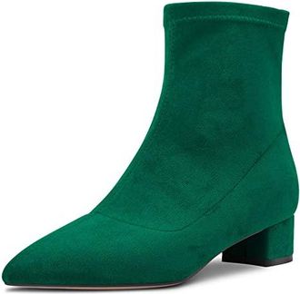 Castamere Femmes Bloc Chunky Bas Talon Heel Fermé Pointu Bout Bottines Slip-on Fermeture à Glissière 3.5 CM Heels Classique Cute Chaussures Vert B 39 EU
