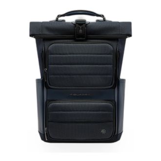 Piquadro Roll-Top Laptop Rucksack 15-6 mit Fahrradhelm-Netz - - Bags - Herren - Blau - ONE SIZE