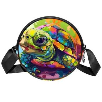 Generic Petit sac &agrave; bandouli&egrave;re Circle pour femme, petit sac &agrave; bandouli&egrave;re tortue avec fermeture &eacute;clair, bretelles r&eacute;glables, sac &agrave; main rond d&eacute;contract&eacute; pour