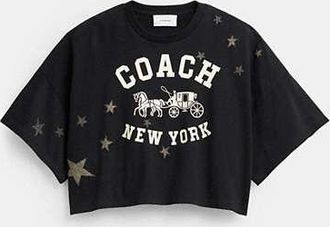 Coach Star Kurzarm Weites Kurzgeschnittenes Rundhalsshirt Aus Bio-Baumwolle f&uuml;r Frauen in Schwarz, Gr&ouml;&szlig;e X-Klein