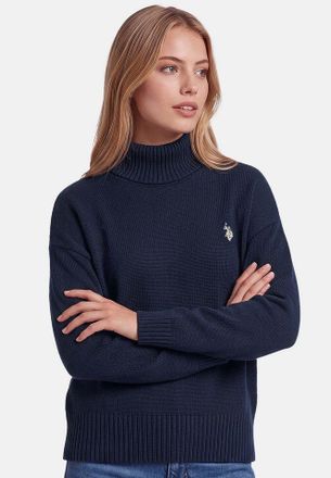U.S.Polo Association Rundhalspullover aus reiner Baumwolle mit Stickereidetails Weicher Damenpullover mit schmalen &Auml;rmeln und normaler Passform