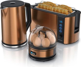 Arendo Wasserkocher mit Toaster und Eierkocher set Edelstahl Kupfer Wasserkocher 1,5L 40&deg; - 100&deg;C, Toaster 4 Scheiben LED-Display 6 Br&auml;unungsgrade - Arendo