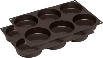 Lurch 585081 FlexiForm Burger Buns 2er Set / 2 Backformen aus Silikon für je 6 Pattys (10cm), Braun
