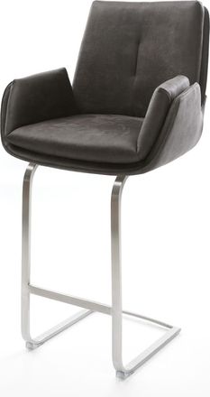 DELIFE Barstuhl Clea-Flex Mikrofaser Anthrazit Vintage Freischwinger Flach Edelstahl Silberfarben, Barst&uuml;hle