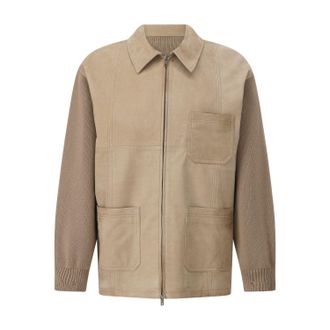 Golden Goose Lederjacke mit Ärmeln und Rücken aus Wollmischung