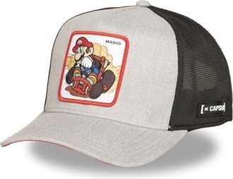 Capslab Casquette Homme & Femme, Casquette Trucker Mario Kart, Ajustable par Snapback, Gris Taille TU