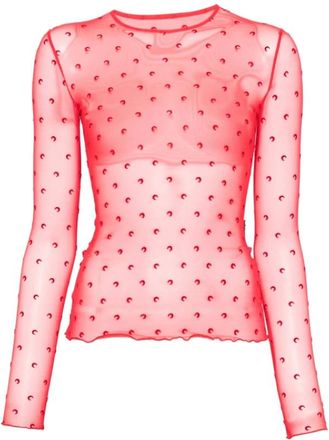 Marine Serre Femme, Tops, Rouge, Taille: 38 FR Moon Jersey Crewneck Top