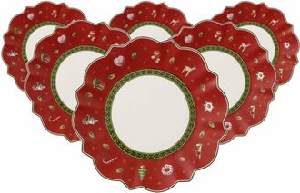 Villeroy & Boch Toys Delight Brotteller, 17 cm, Beilagenteller mit weihnachtlichem Dekor, Premium Porzellan, Rot
