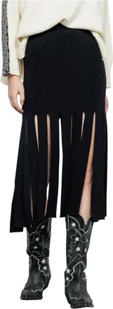 Akep Femme, Jupes, Noir, Taille: 40 FR Short Viscose Skirt with Fringes