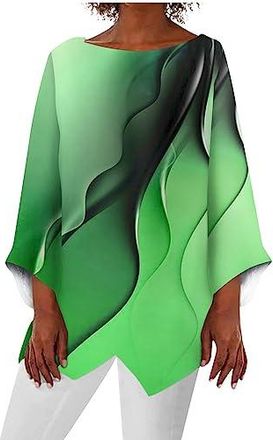 Generic Générique Tee Shirt Manche Longue Femme,Tunique Femme Longue Chemisier Femme Chic Et Élégant Graphique Imprimé Asymétrique Ourlet Blouse De Travail Fe