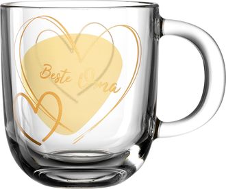 Leonardo Leonardo Emozione Geschenk Tasse Beste Oma 1 St&uuml;ck, sp&uuml;lmaschinengeeignete Tasse, gelbes Herz Motiv, Tee-Glas mikrowellenfest, 400 ml, 033226