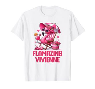 BDAZ Flamazing Vivienne Pink Flamingo Tropical Beach Trip Damen T-Shirt