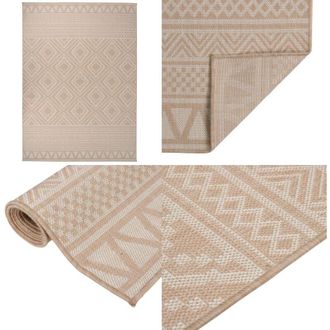vidaXL Outdoor-Teppich Flachgewebe 200x280 cm Braun Gestreift - Outdoor-Teppich - Balkon-Teppich - Terrassen-Teppich - Flachgewebe-Teppich