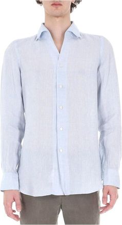 Finamore Homme, Chemises, Bleu, Taille: L Camicia sartoriale Ustica in puro lino open collar