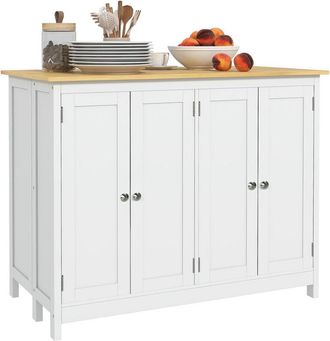 HOMCOM Homcom - Ensemble îlot central de cuisine avec 2 tabourets de bar - 4 portes, 2 étagères - plateau, pans rabattable - mdf blanc chêne clair verni